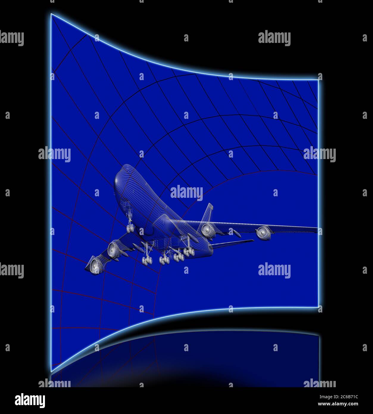 Simulation of an aircraft model being analyzed in wind tunnel for ...