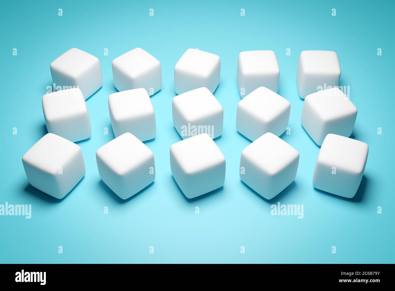 3d illustration of rows of white cube.Set of chewing gum on blue ...