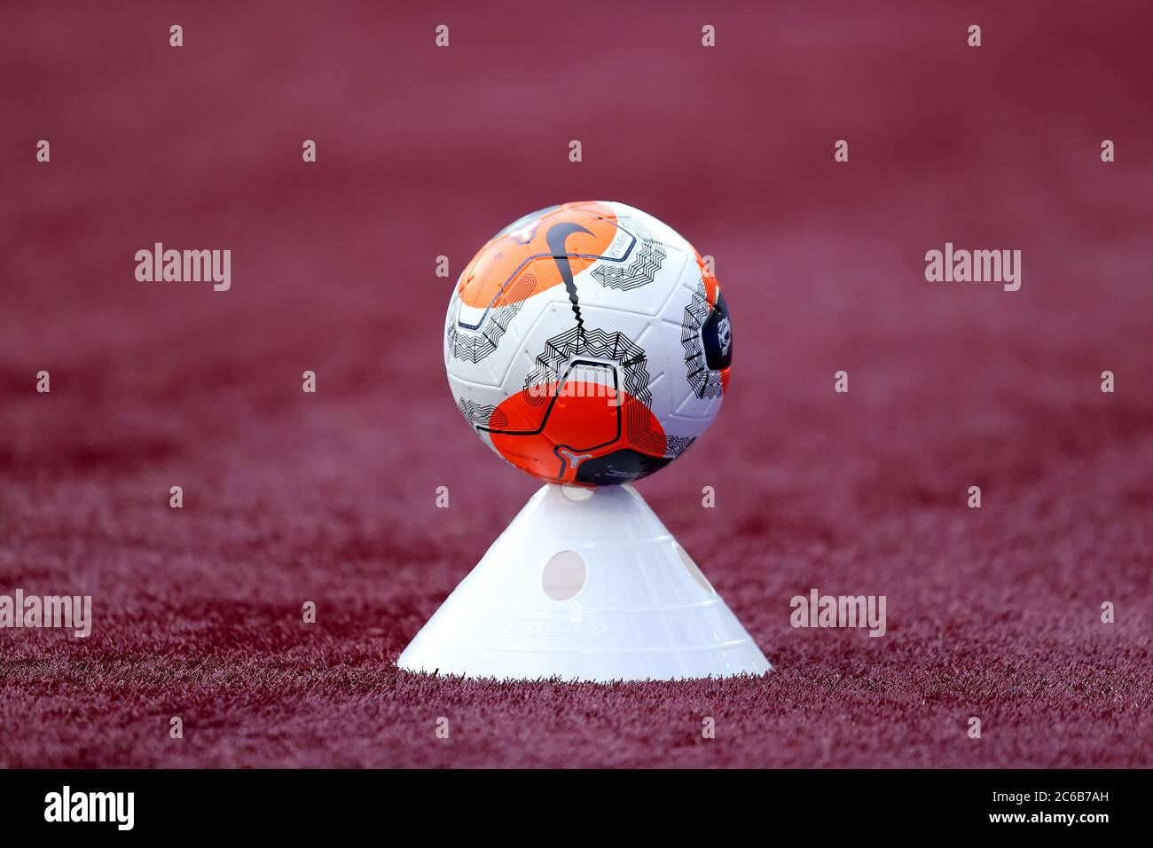Disinfected match ball on a cone during the Premier League match at ...