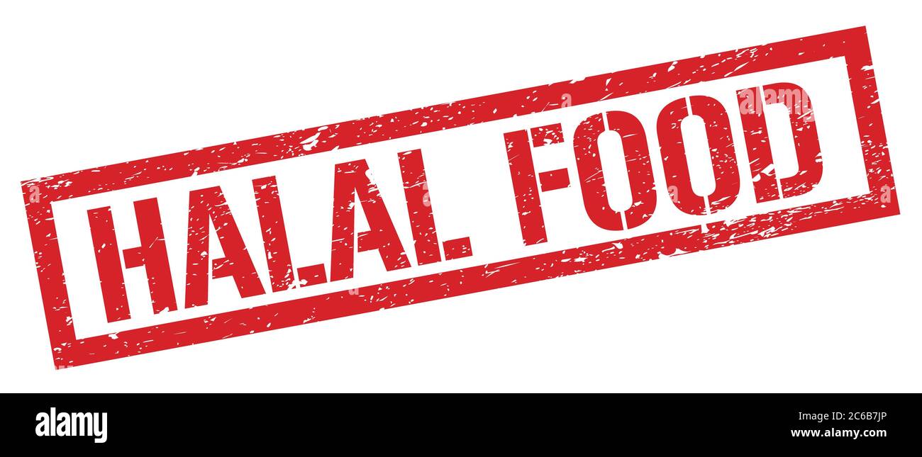 HALAL FOOD red grungy rectangle stamp sign Stock Photo - Alamy
