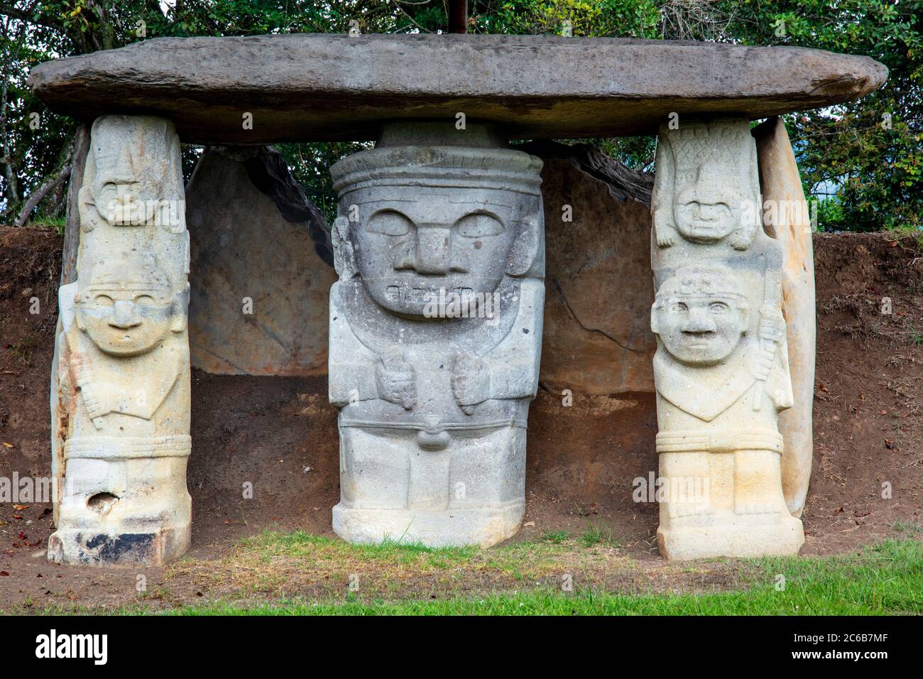 Statue of an animistic shaman figures in San Agustin Archeological Park ...
