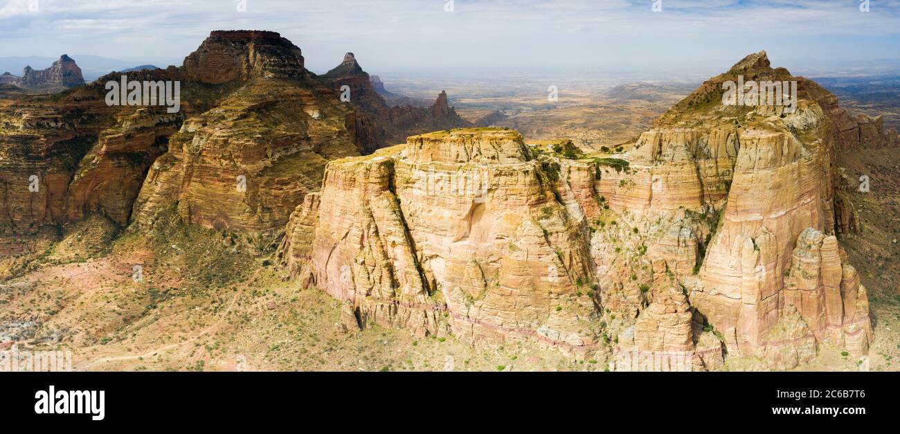 Aerial panoramic view by drone of majestic Gheralta Mountains canyons ...
