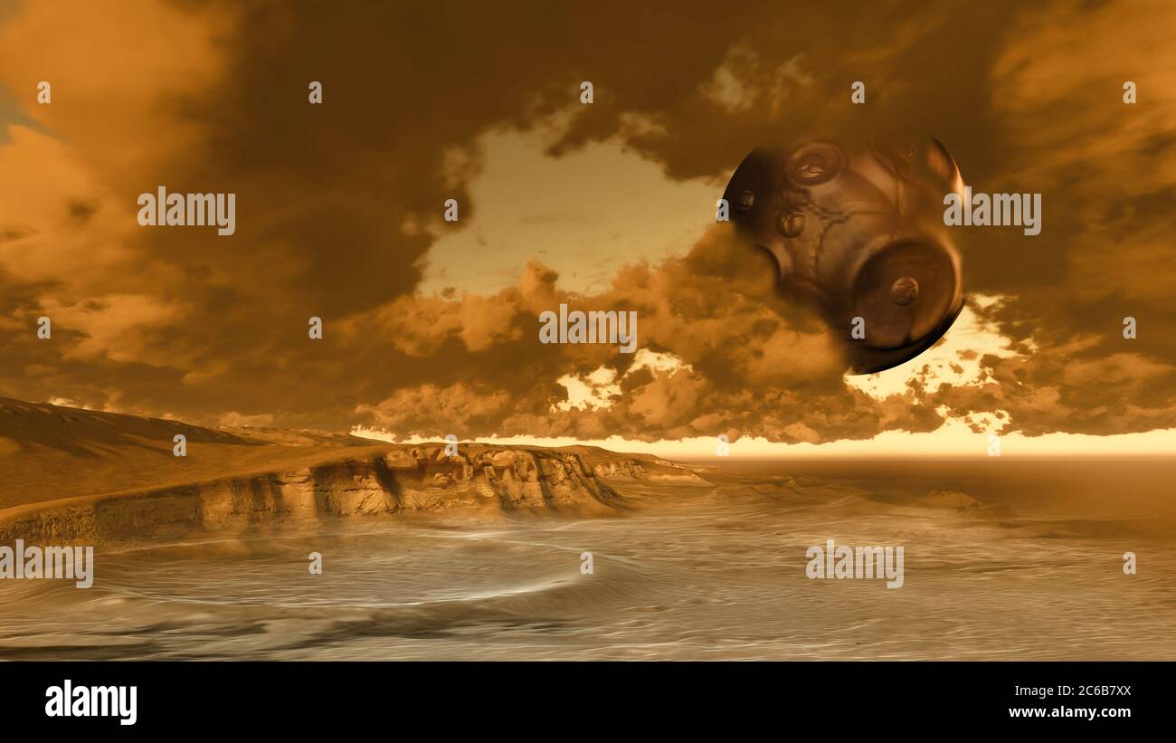 surreal alien landscape with planet made in 3d software Stock Photo - Alamy