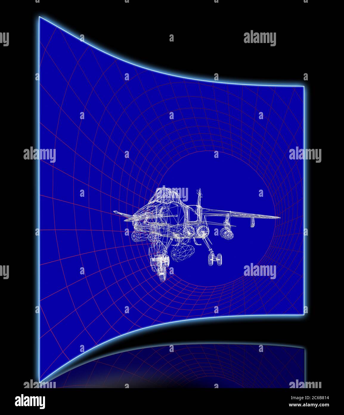 Simulation of an aircraft model being analyzed in wind tunnel for ...