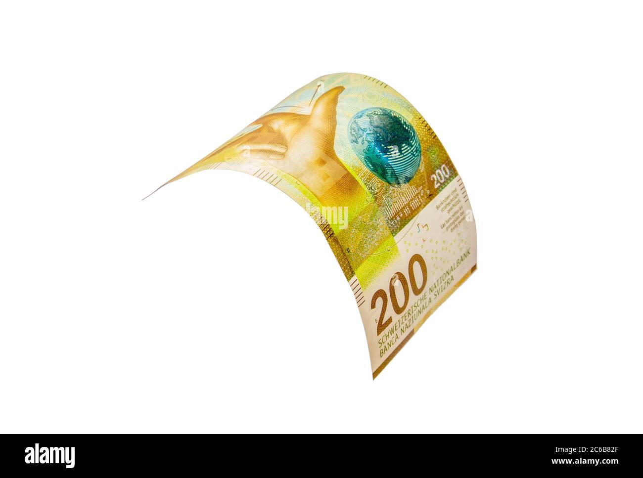 Flying Swiss money - 200 francs note isolated with clipping path Stock ...