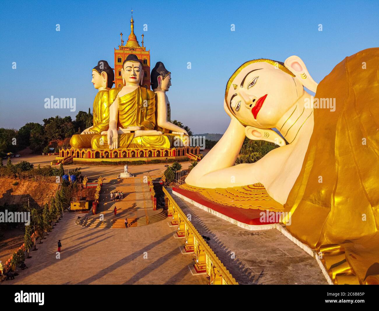 Aerial of the huge sitting and reclining Buddhas, Ko Yin Lay, Pupawadoy ...