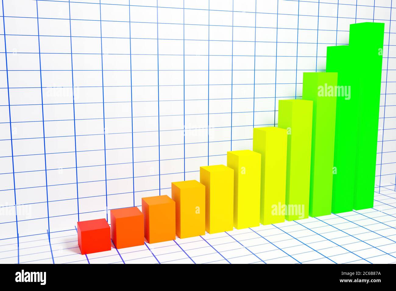 3d illustration of a bar graph with increasing columns from small to ...