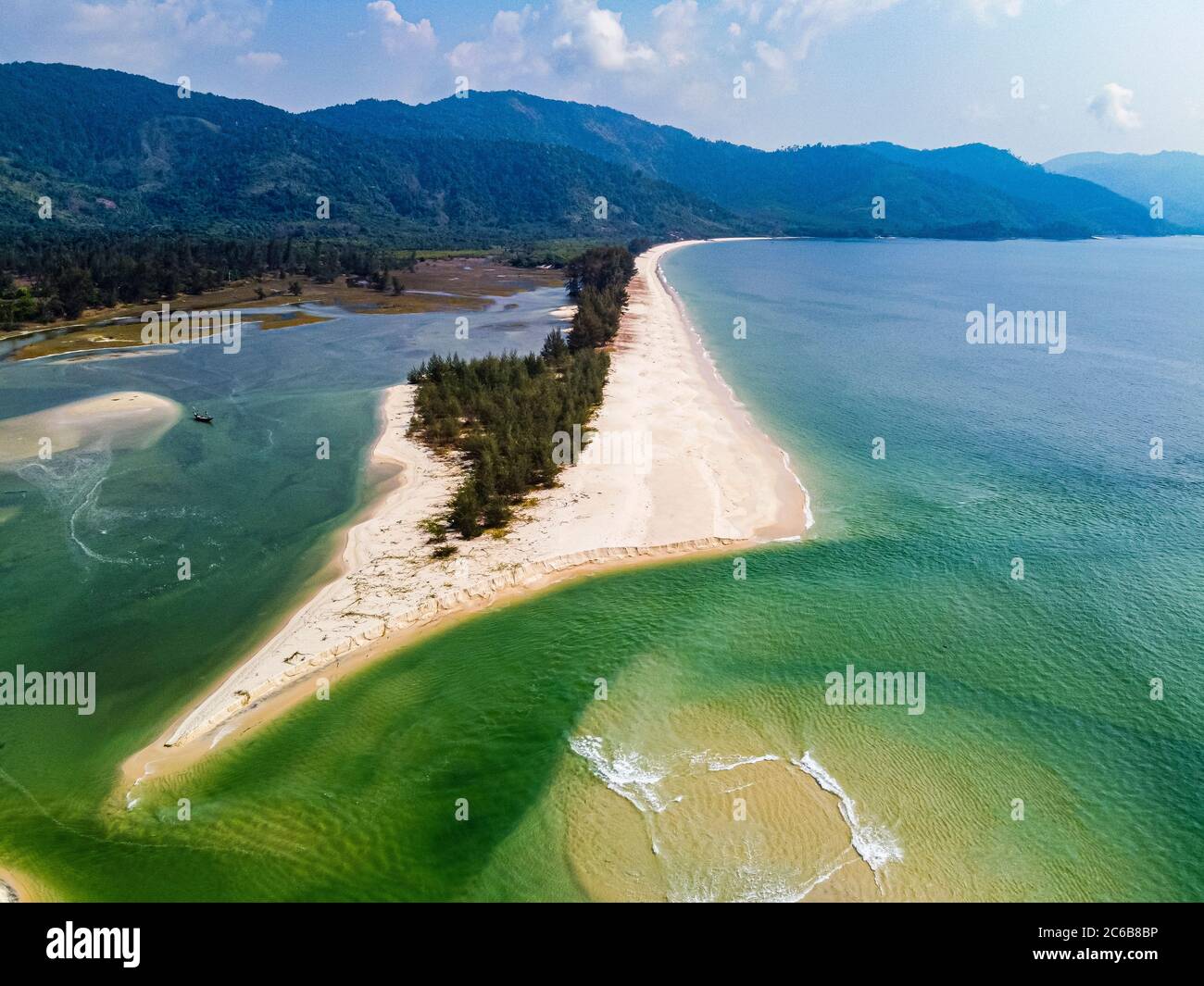 Aerial by drone of Tizit beach, Dawei, Mon state, Myanmar (Burma), Asia ...