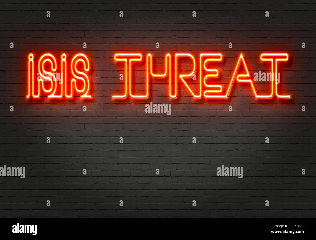 word isis threat on the wall of bricks on the wall made in 2d software ...