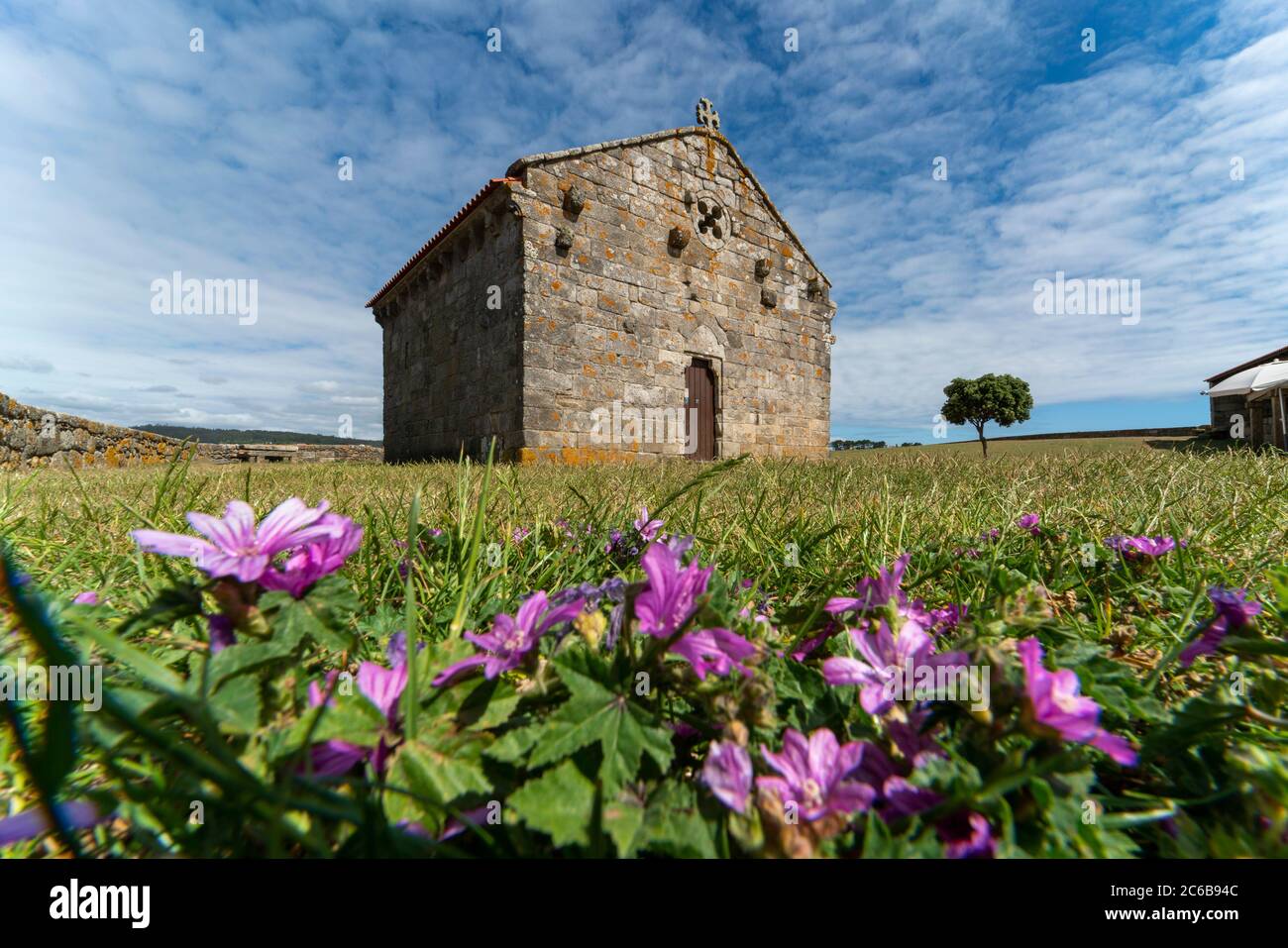 Ermida de Nosa Señora da Lanzada church in La Lanzada beach, Galicia ...