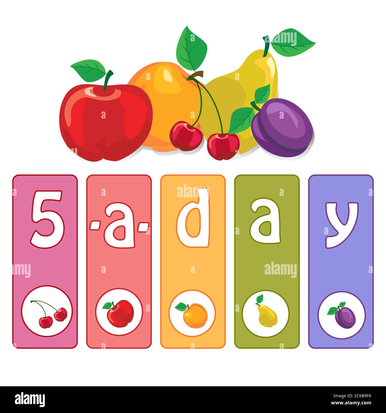 Five a day Fruit Posterconcept To Encourage Healthy Eating Stock Vector five-a-day-fruit-posterconcept-to-encourage-healthy-eating-stock-vector