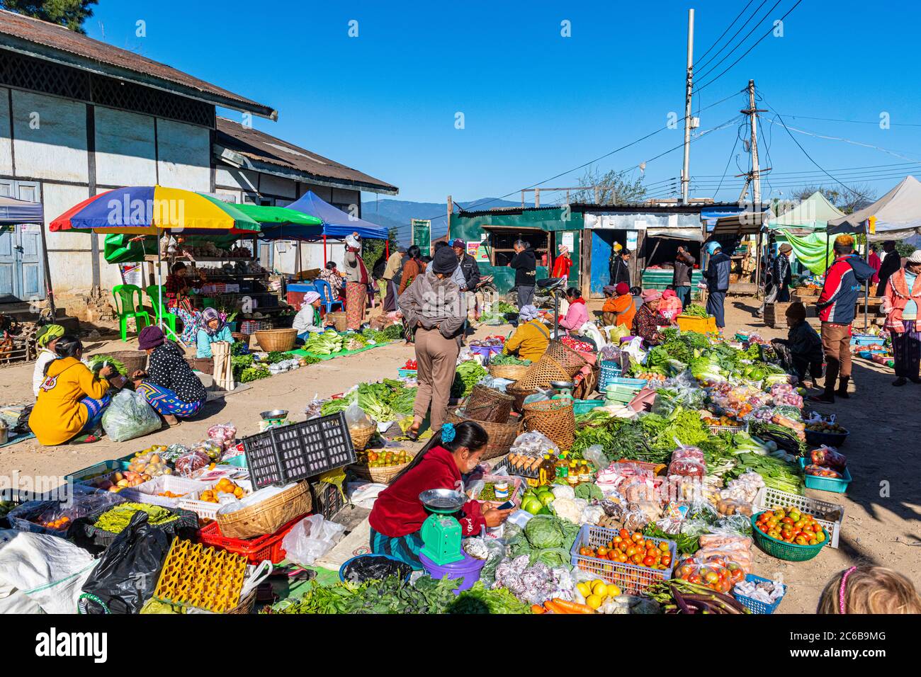 Open air market of Mindat, Chin state, Myanmar (Burma), Asia Stock ...