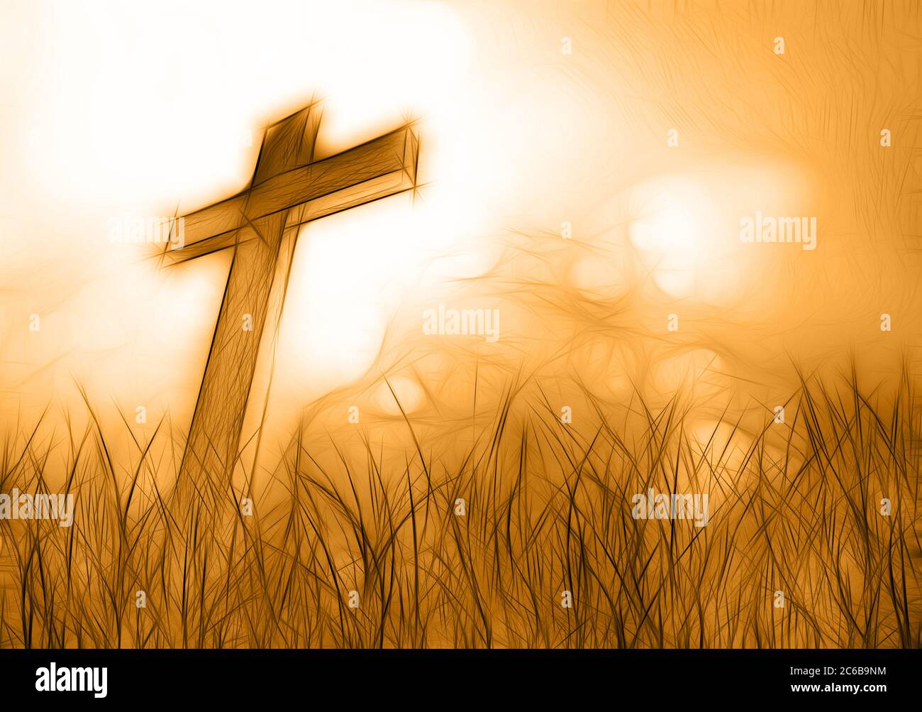 wooden cross in grass made in 3d software Stock Photo - Alamy
