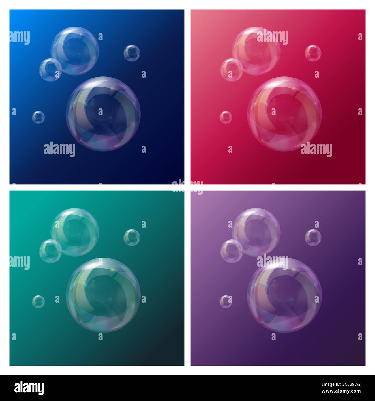 Soap bubbles isolated on a variety of coloured backgrounds. EPS10 ...