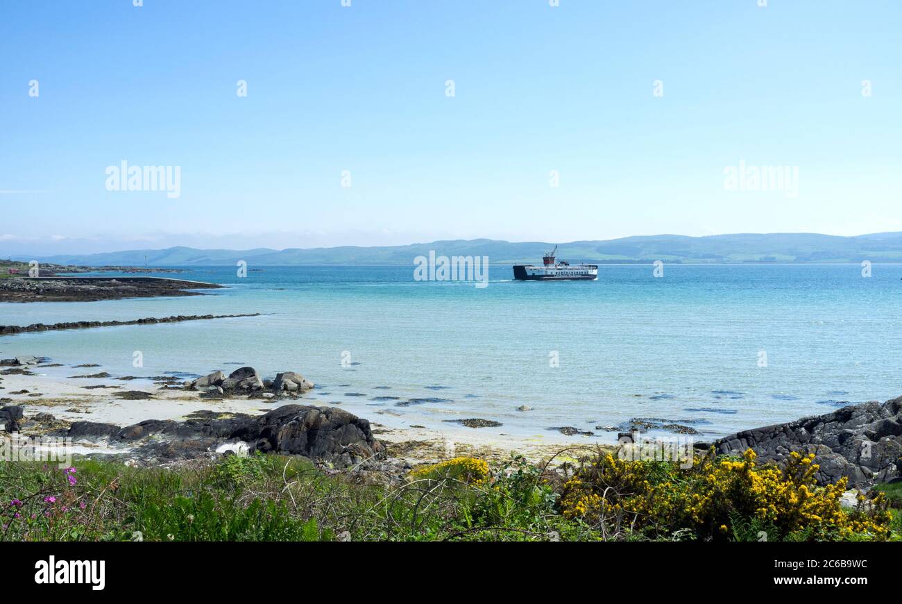 The MV Loch Ranza Ferry arriving at the Isle of Gigha, Scotland, United ...
