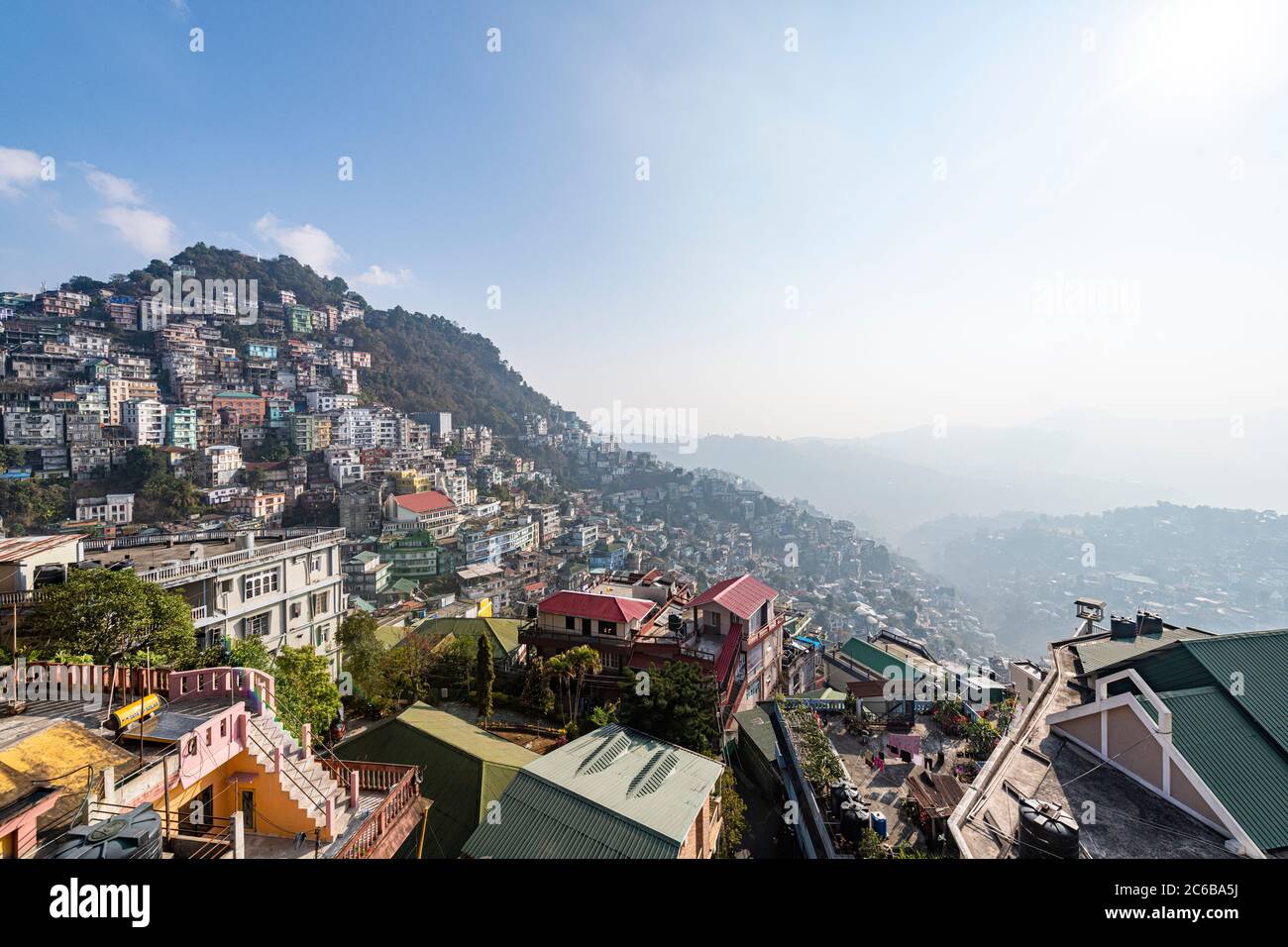 View over the houses perched on the hills in Aizawl, Mizoram, India ...