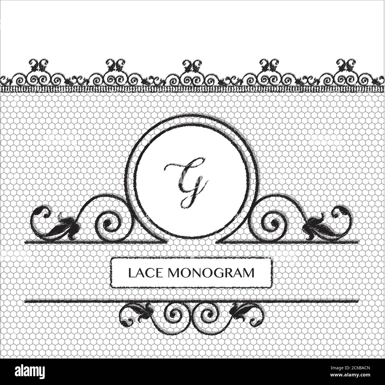 Letter G black lace monogram, stitched on seamless tulle background ...