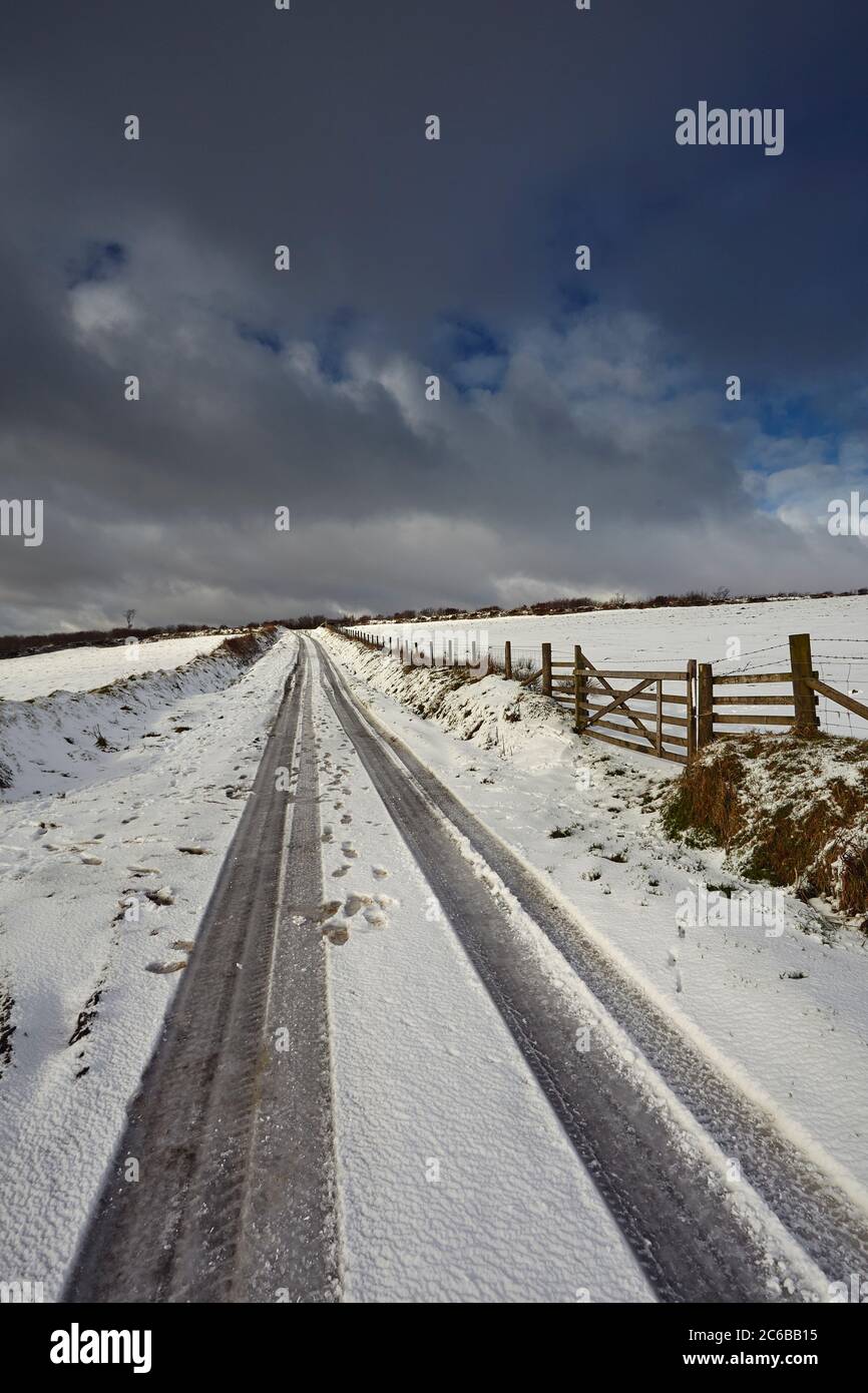 A snowy winter's day on Exmoor's hills, Kinsford Gate, near the village ...