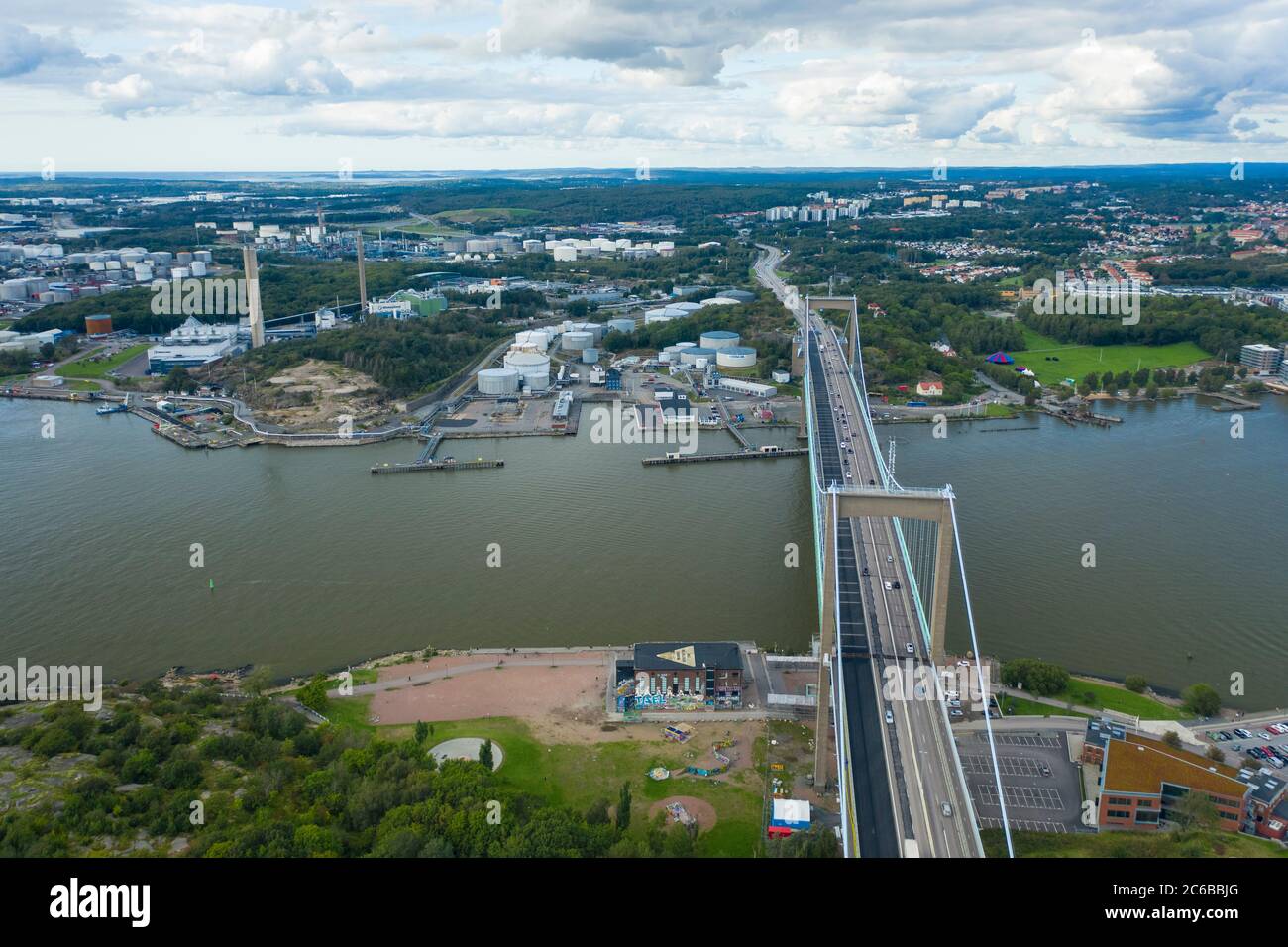 Aerial view by drone of Radasten Art Hall and Alvsborgsbron bridge ...