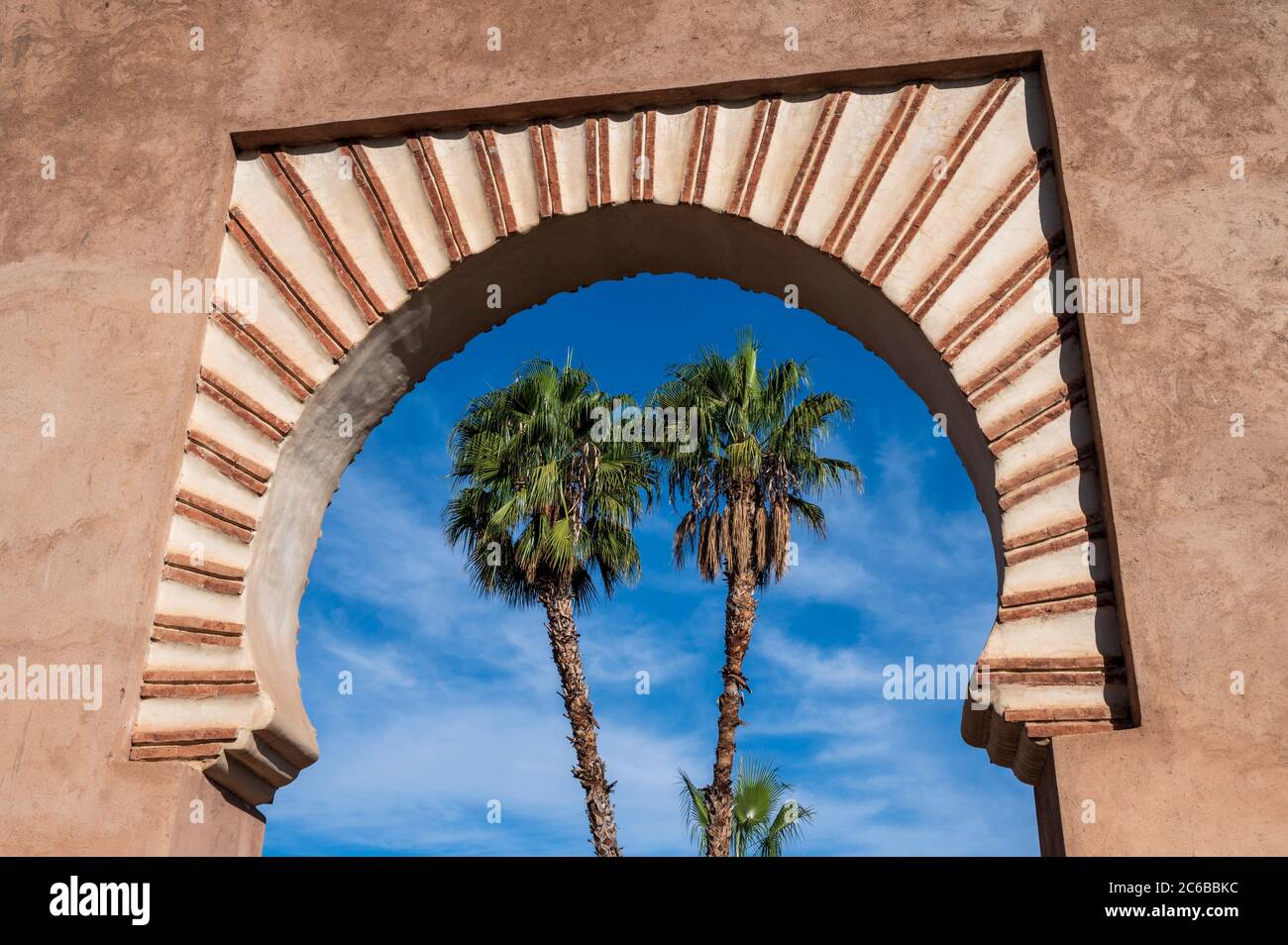 Palm Trees framed in archway, Marrakech (Marrakesh), Morocco, North ...