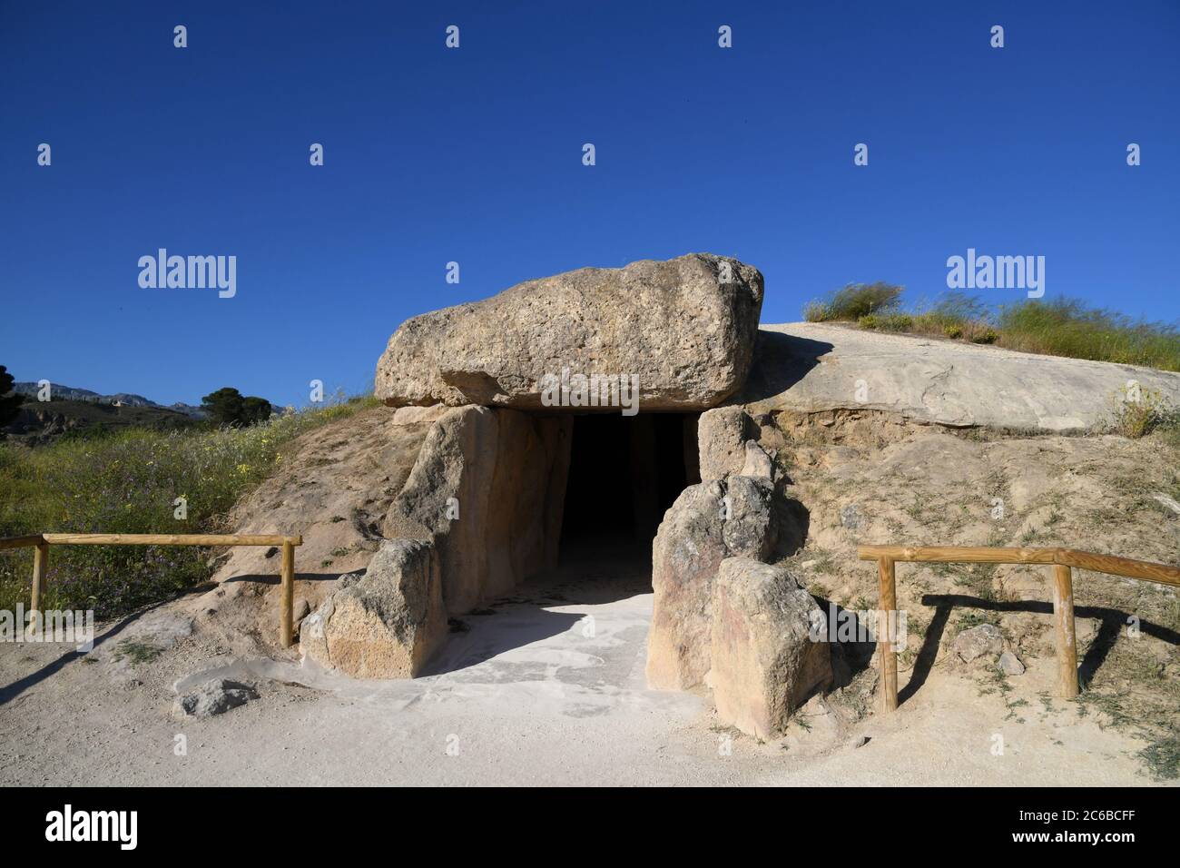 Entrance to the Dolmen de Menga, a Neolithic ritual site and burial ...
