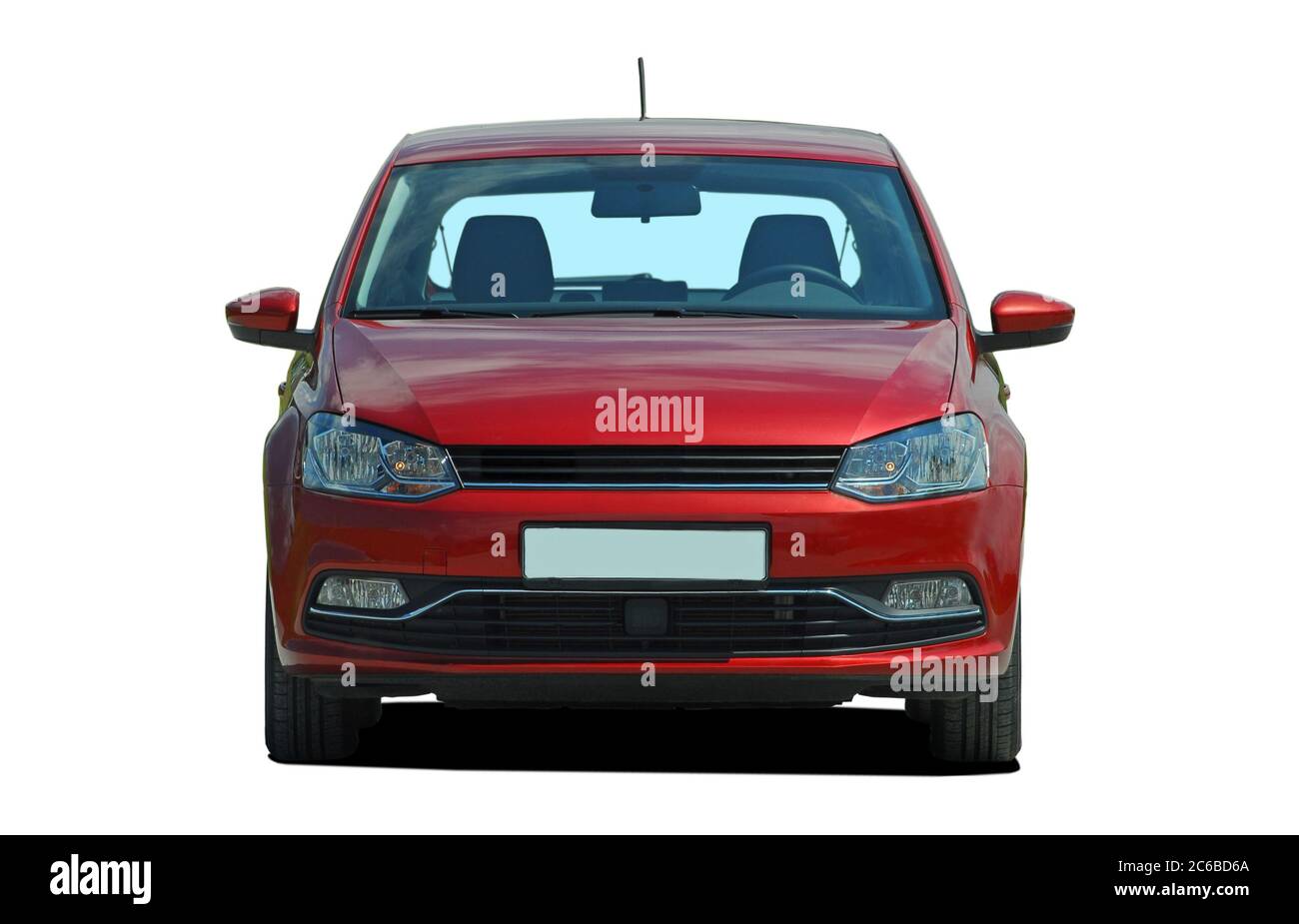 small red car, front view of passenger car on a white background Stock ...