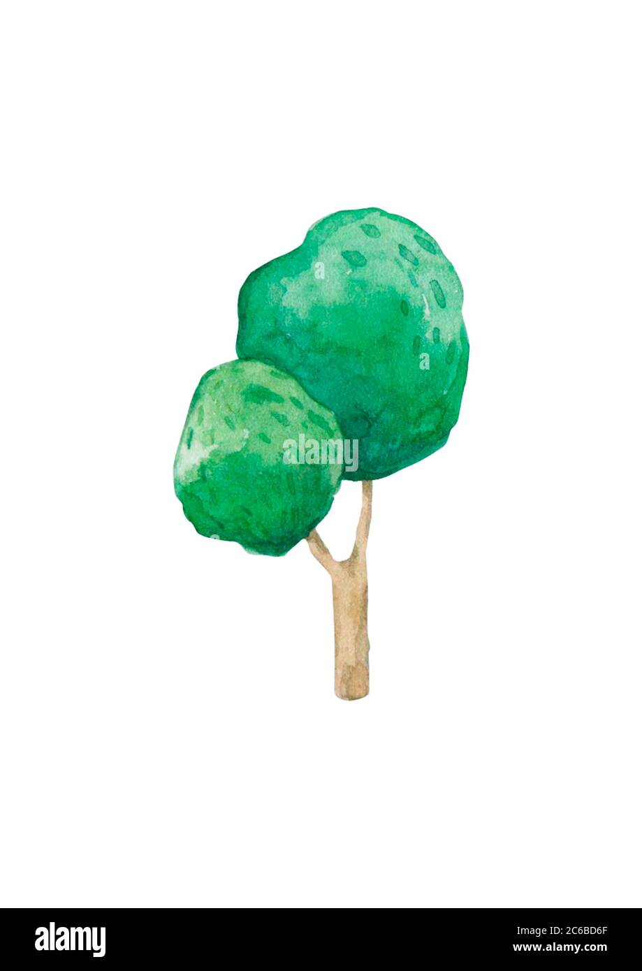 Cartoon tree hand drawn watercolor isolated illustration on white ...