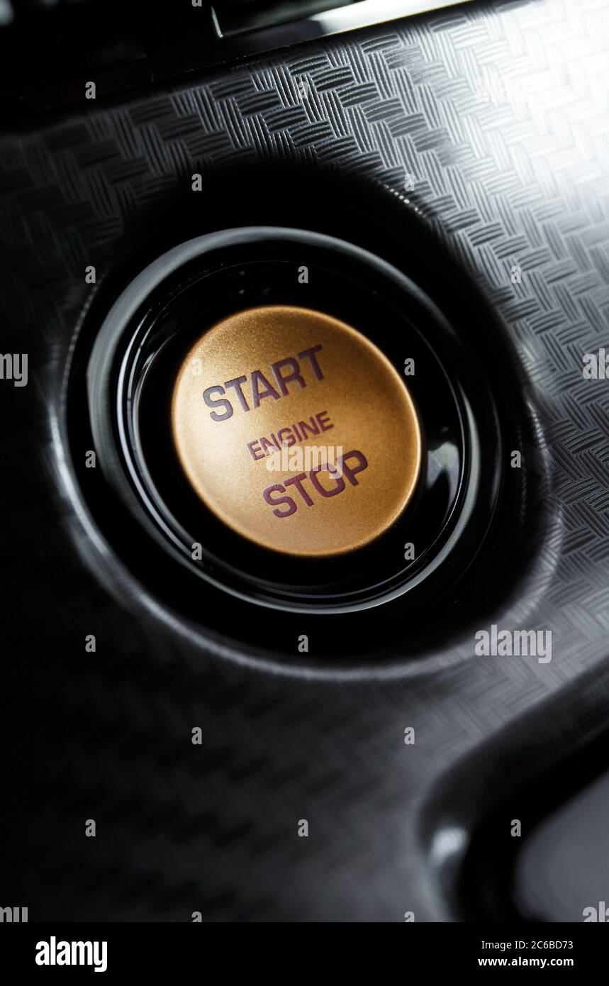Start stop engine button on a modern car dashboard, Car engine start ...