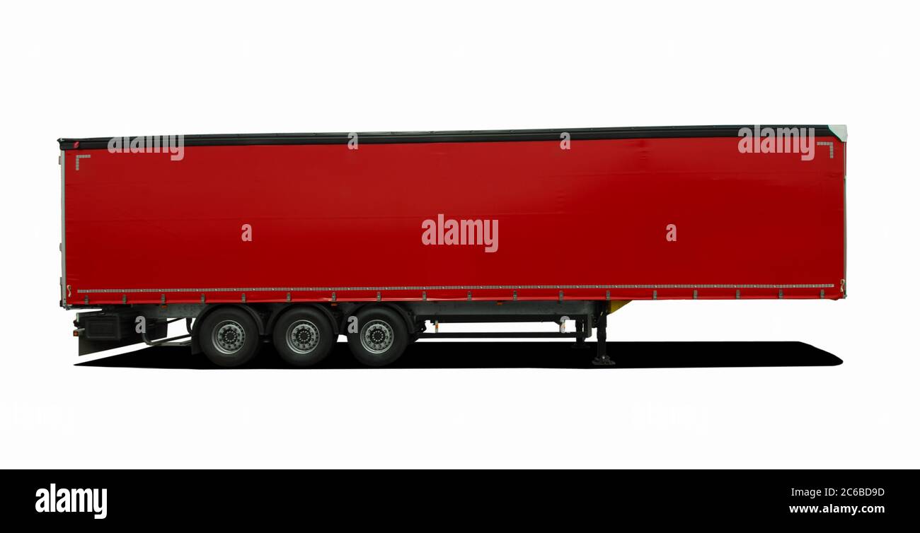 red truck semi trailer, parked semi trailer truck on a white background ...