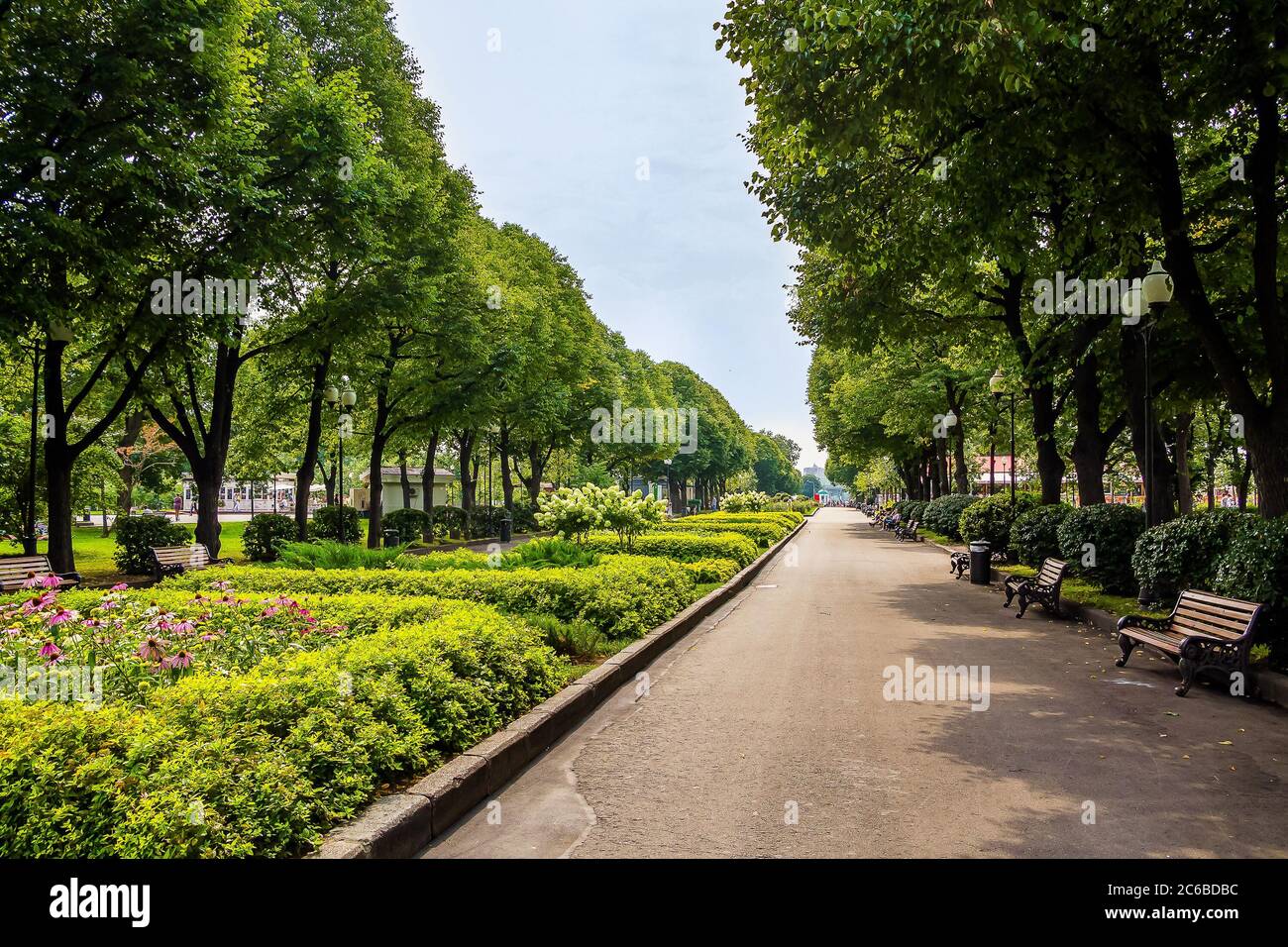 Green park with paths, trees and fountains Stock Photo - Alamy