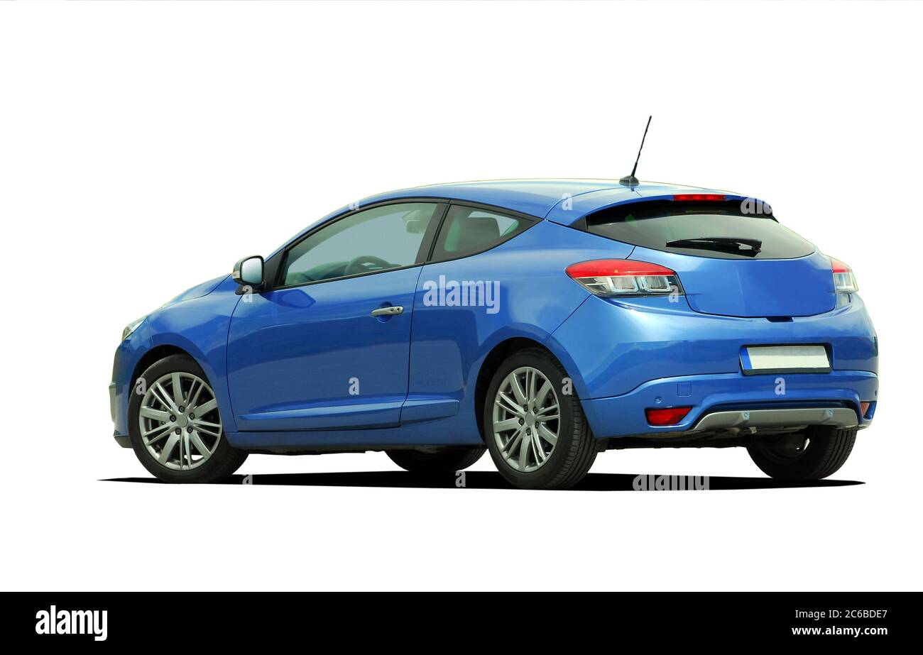 blue car back view, blue sports car on a white background Stock Photo ...