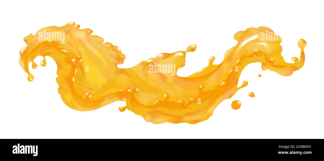 Orange juice splash wave 3d realistic. Liquid fresh fruits drops ...