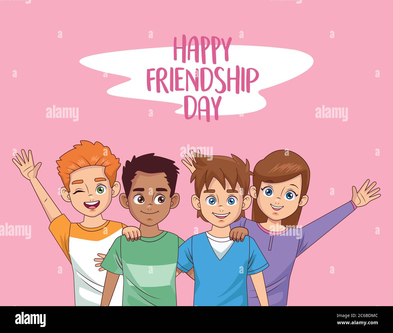 happy friendship day celebration with group of kids vector illustration ...