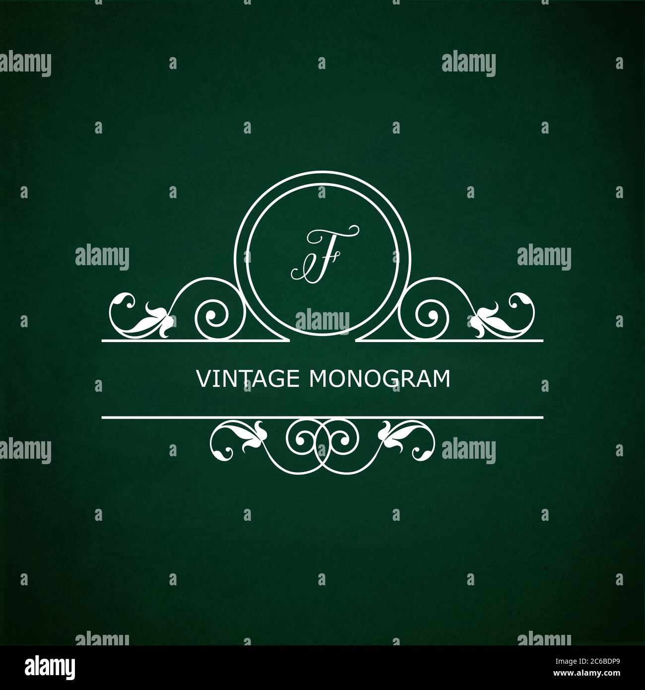 Monogram of the letter F, in retro floral style on green chalkboard ...