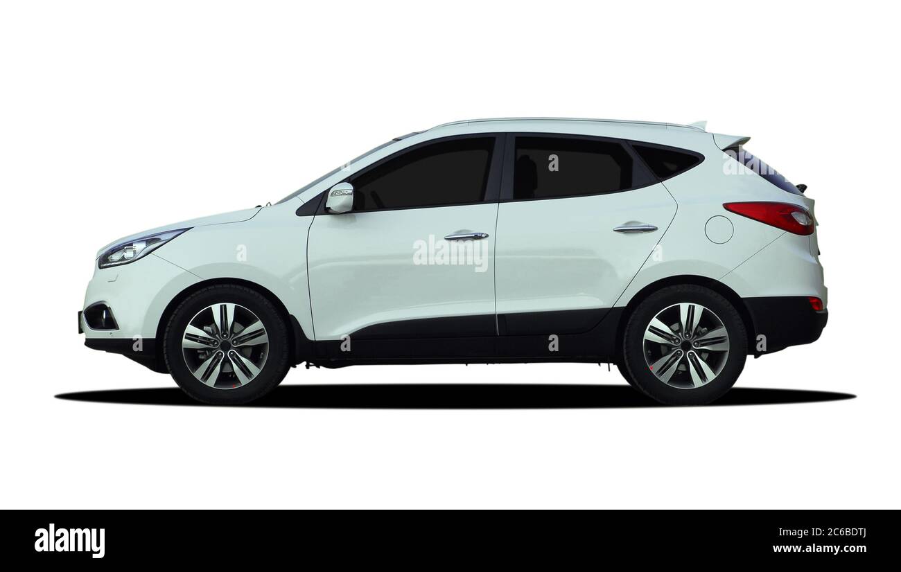 white SUV side view, white SUV on a white background Stock Photo - Alamy