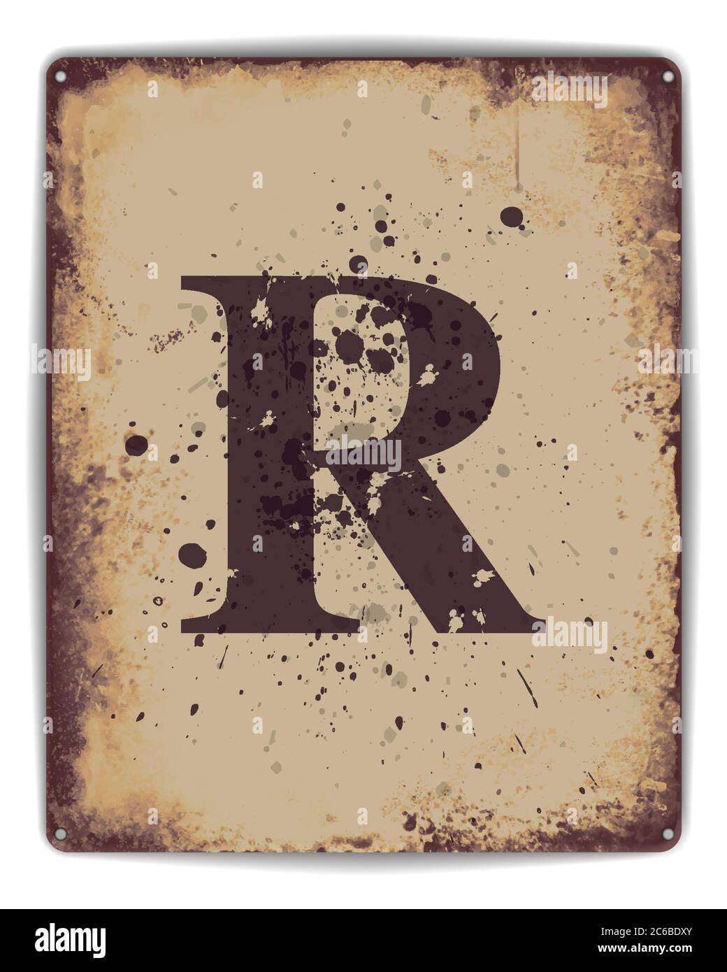 Retro tin plate style poster with capital letter R monogram. EPS10 ...