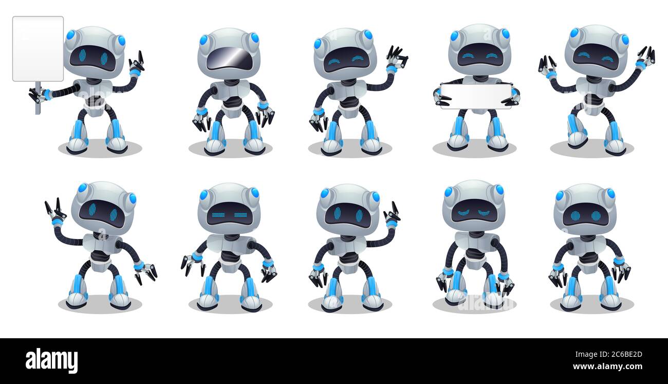 Robots set with emotions, technology, isolated on white background Stock Photo - Alamy