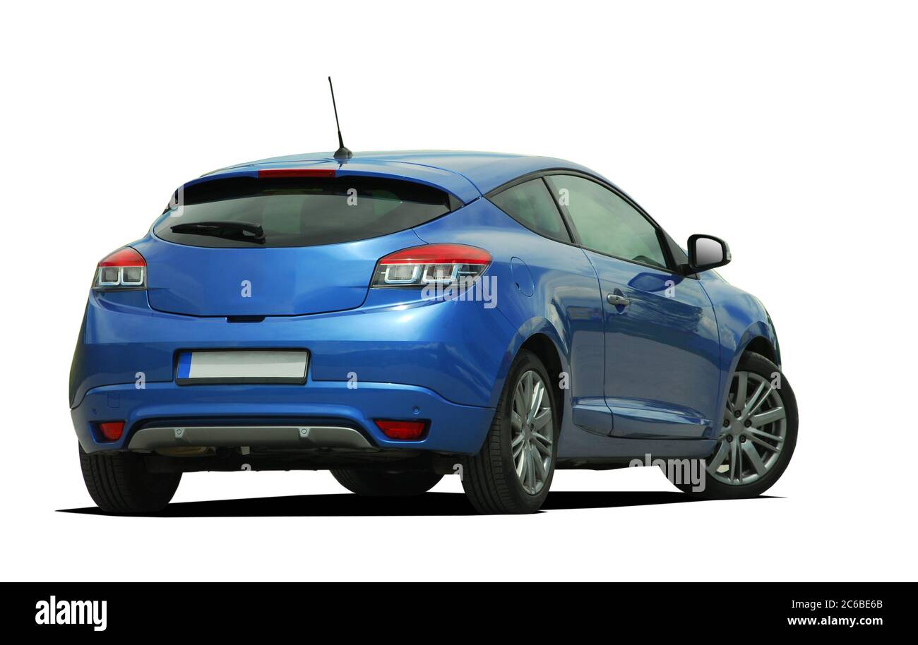 blue car back view, blue sports car on a white background Stock Photo ...