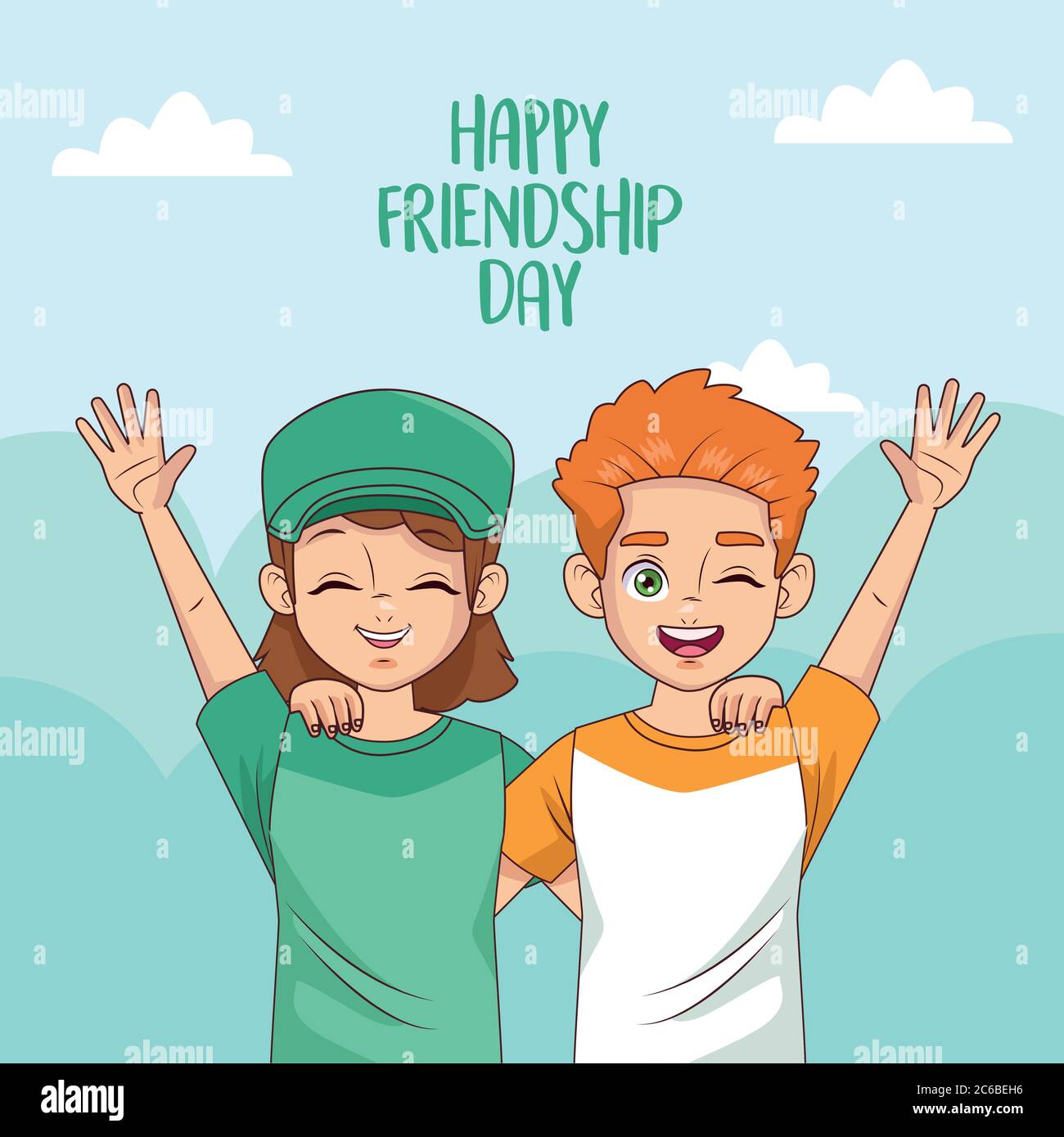 happy friendship day celebration with kids couple vector illustration ...