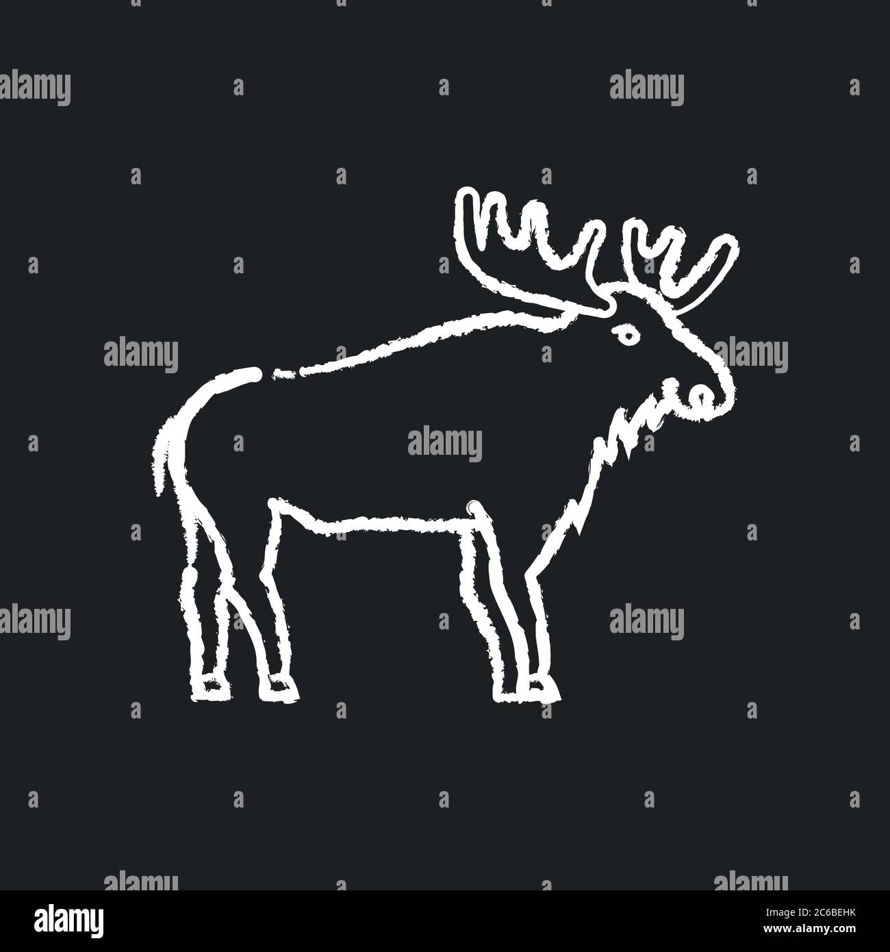 Elk chalk white icon on black background. Hoofed ruminant animal with ...