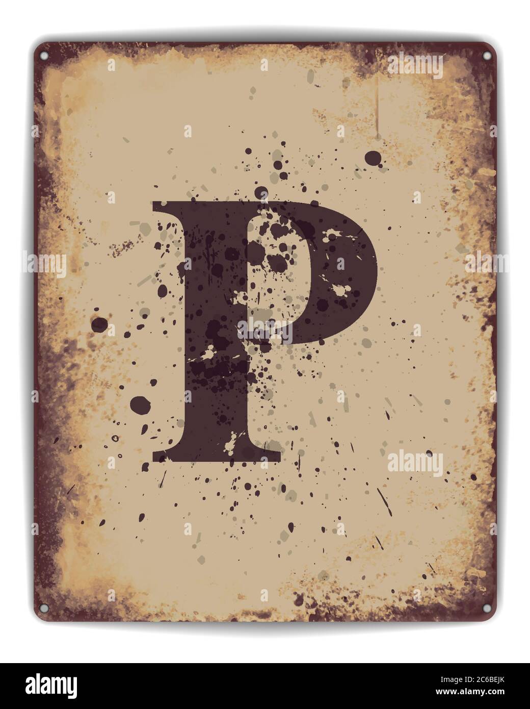Retro tin plate style poster with capital letter P monogram. EPS10 ...