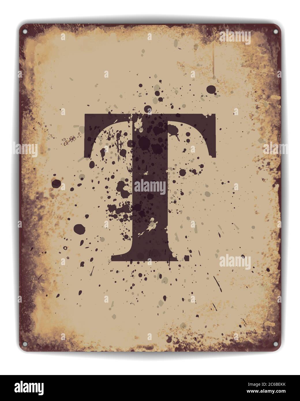 Retro tin plate style poster with capital letter T monogram. EPS10 ...