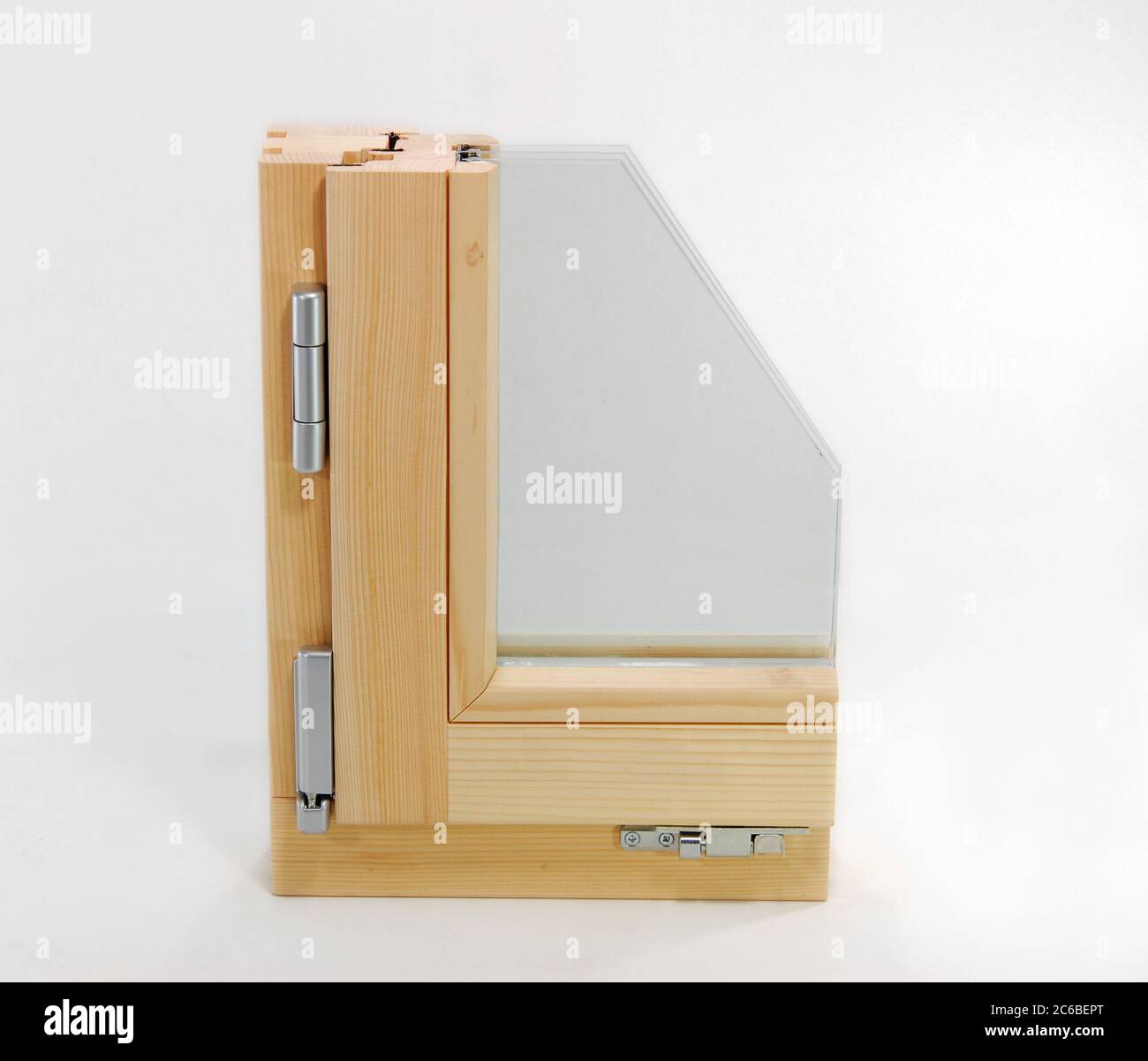 wooden window profile, Section of wood window profile isolated on white ...