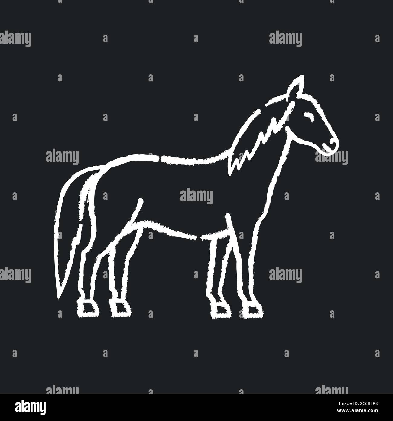 Horse chalk white icon on black background. Wild stallion, common steed ...