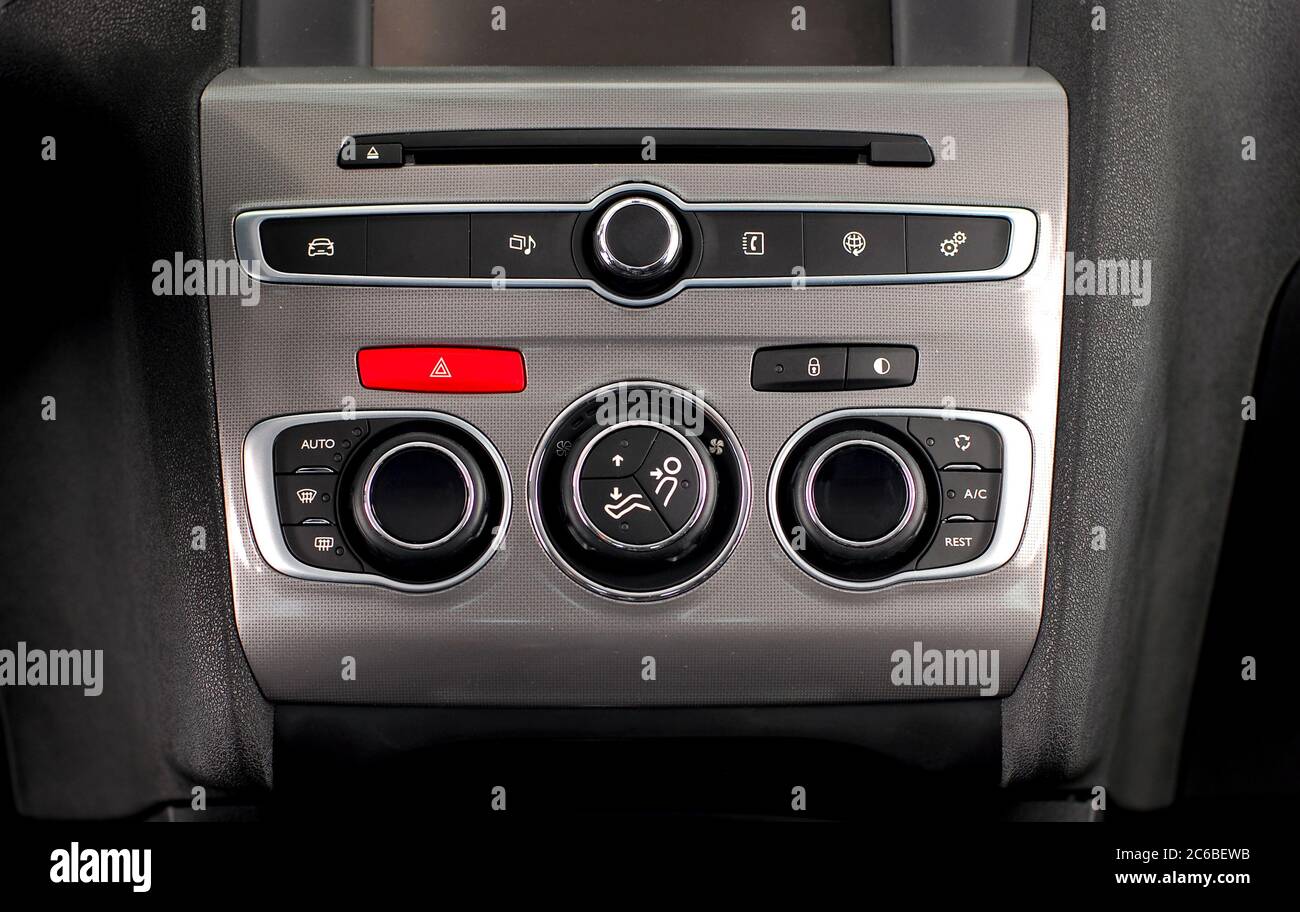 manual switches the air conditioning on the dashboard of the car Stock ...