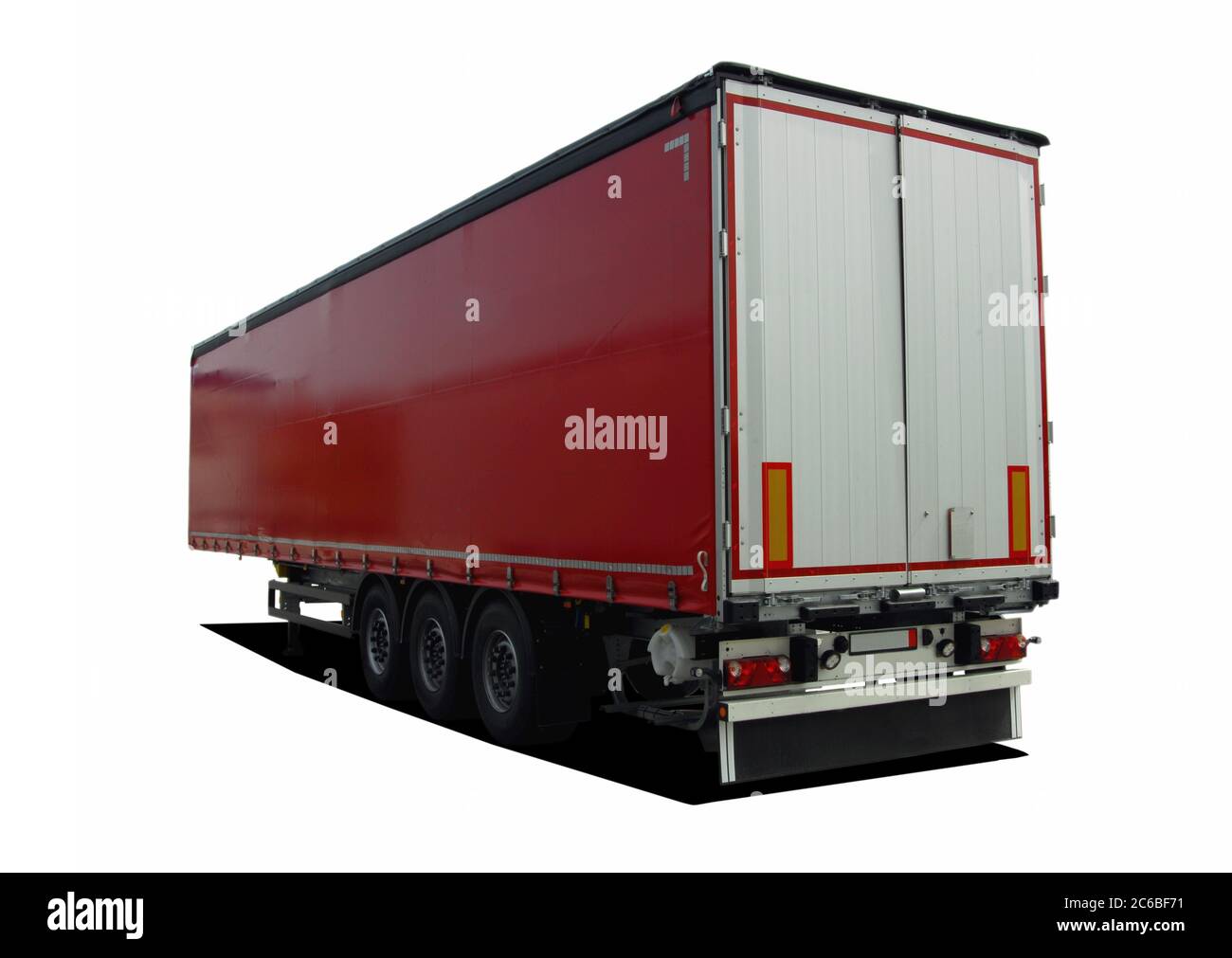 red truck semi trailer, parked semi trailer truck on a white background ...