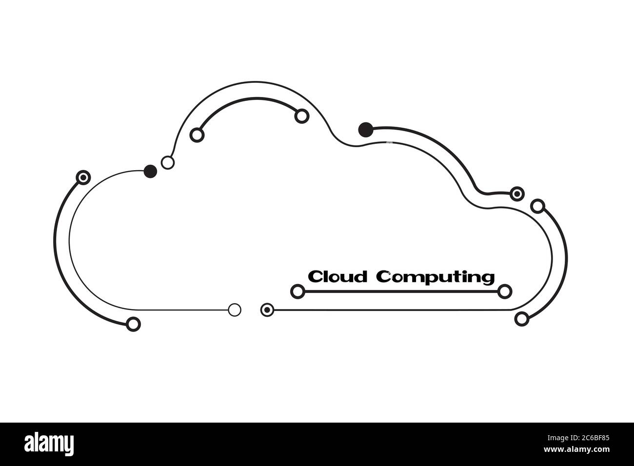 Cloud computing concept in black and white, showing a cloud icon styled ...