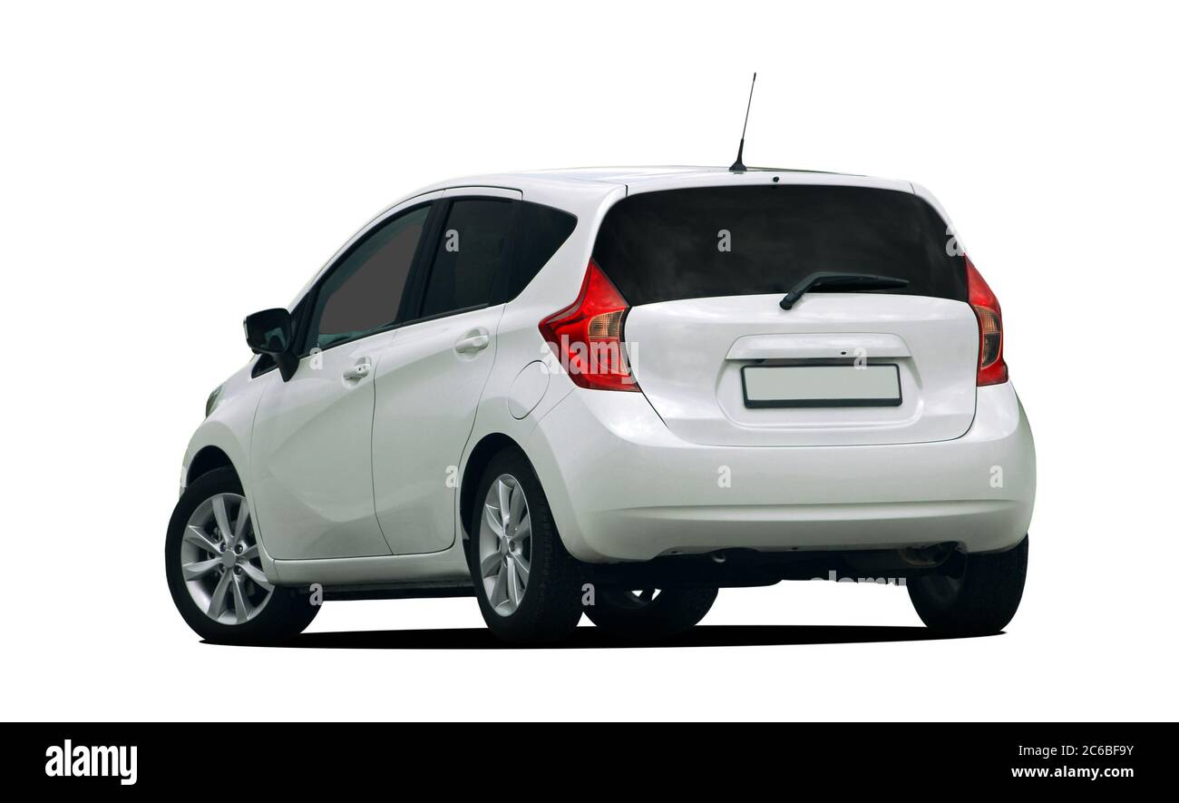 white car rear view, white hatchback on white background, rear view ...