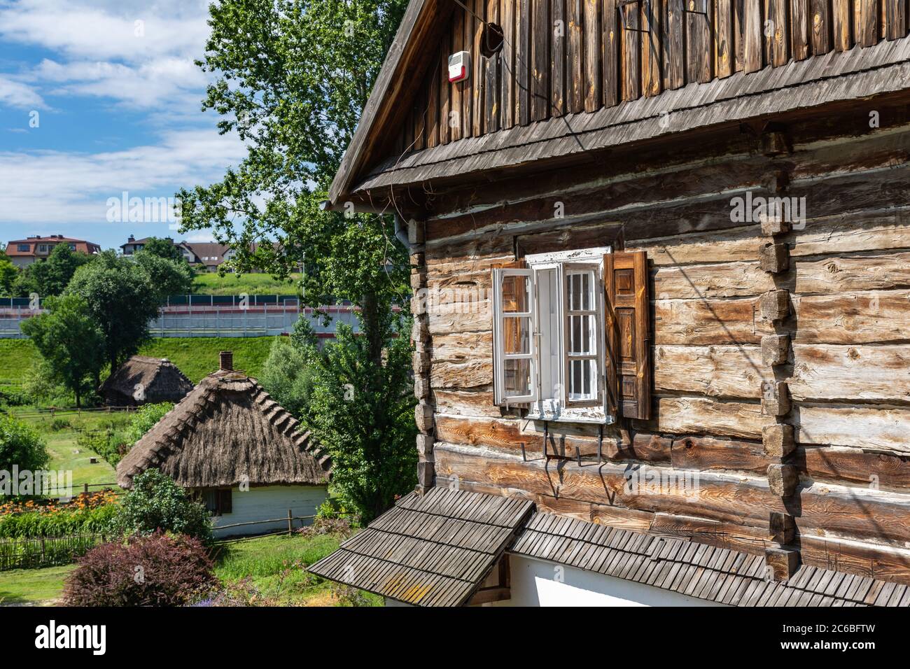 Traditional village in Poland. Open Air Museum. Wooden houses. Wooden ...