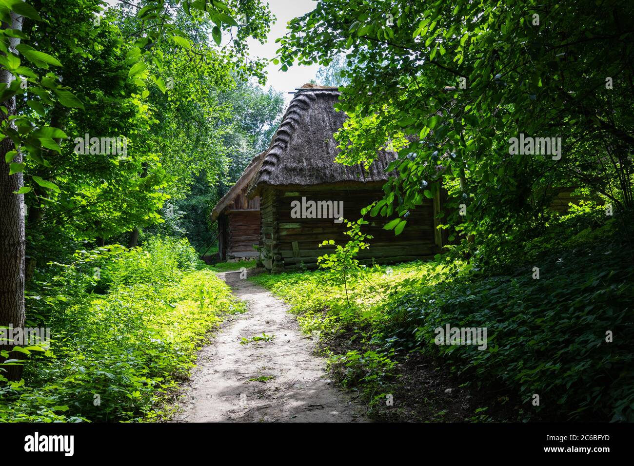 Traditional village in Poland. Open Air Museum. Wooden houses. Wooden ...